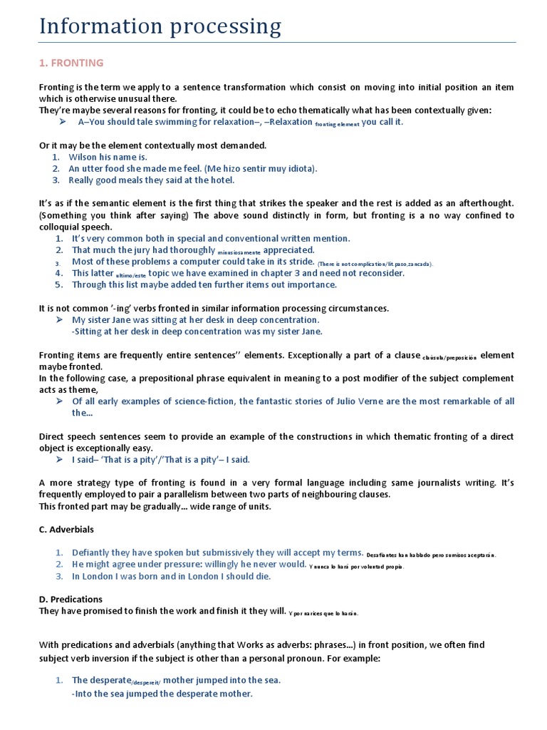 Fronting | PDF | Subject (Grammar) | Verb