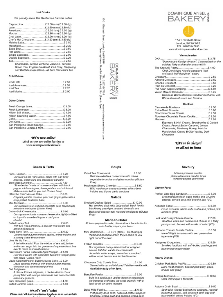 Dominique Ansel Bakery London Menu | Food And Drink Preparation | Food ...