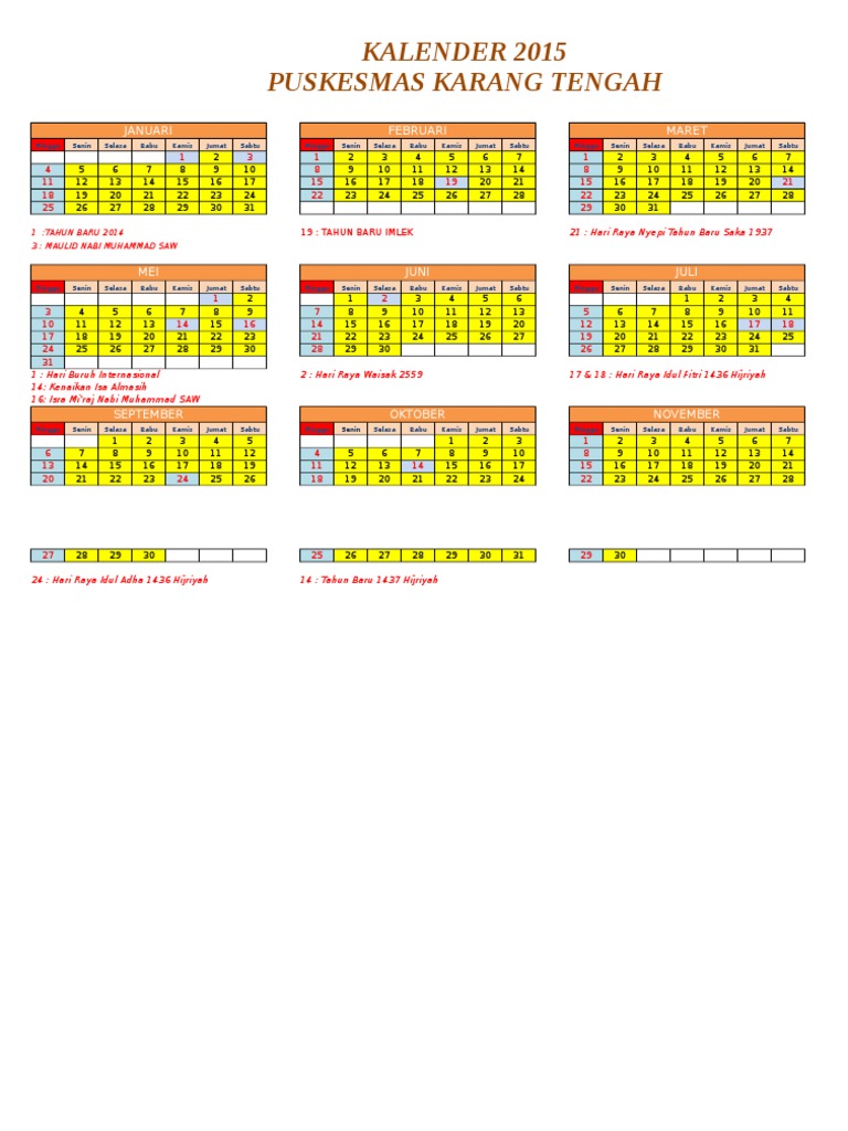 Kalender 2015 Puskesmas Karang Tengah: Januari Februari Maret | PDF ...