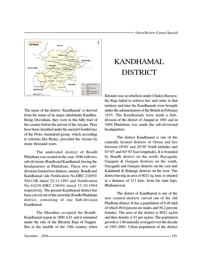 Kandhamal District: Orissa Review (Census Special) | PDF | Literacy ...
