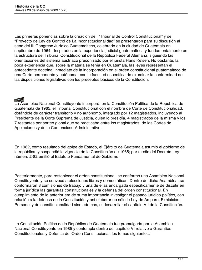 Historia Corte De Constitucionalidad Pdf Guatemala Constitución