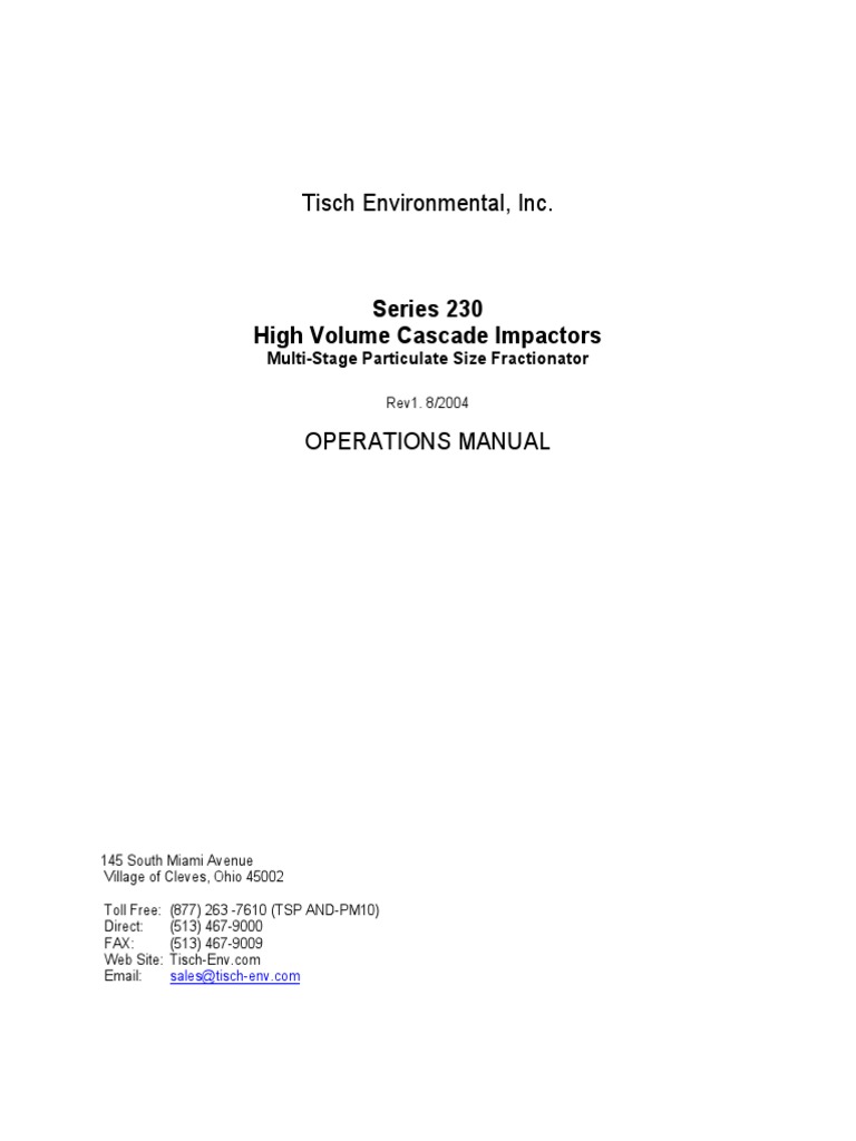 TE 230 Cascade Impactor | PDF | Aerosol | Particle Size Distribution
