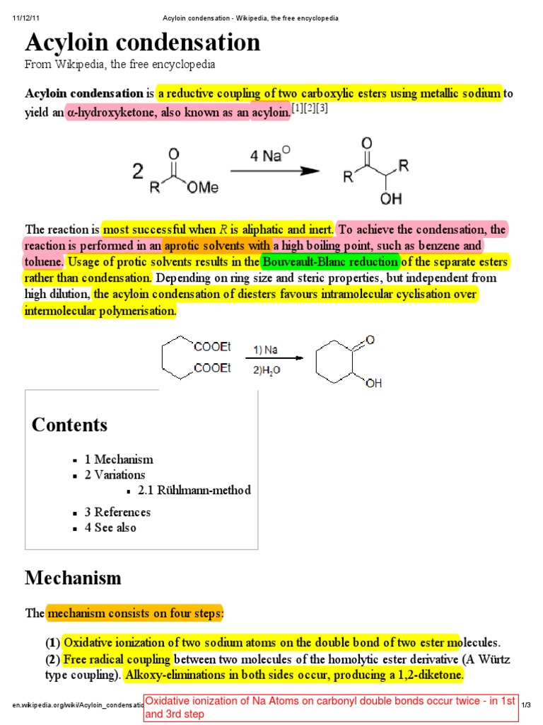 Acyloin Condensation - Wikipedia, The Free Encyclopedia | PDF | Ester ...
