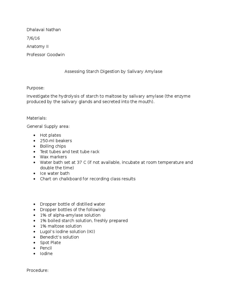 Lab Report Starch Digestion | PDF | Starch | Food Ingredients
