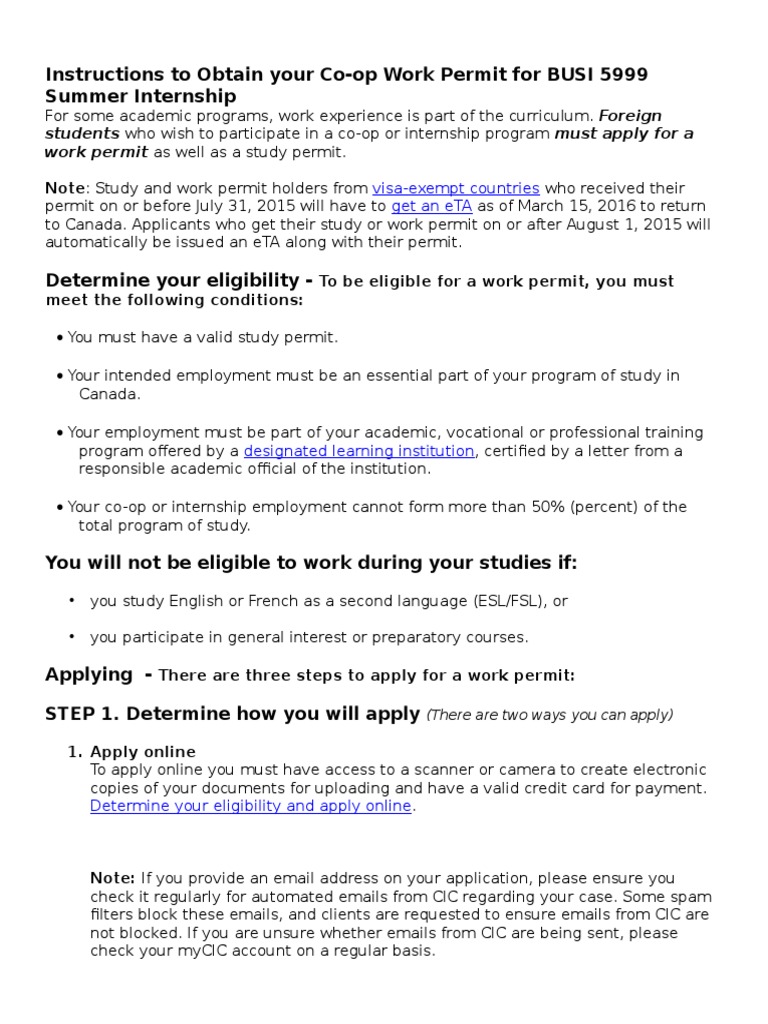 Instructions To Obtain Your Co-Op Work Permit For BUSI 5999 Summer ...
