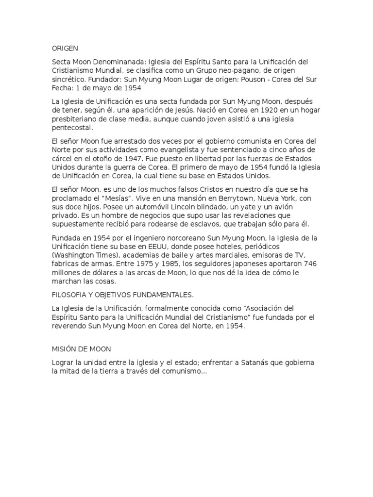 Secta Moon | PDF | Jesús | Creencia religiosa y doctrina