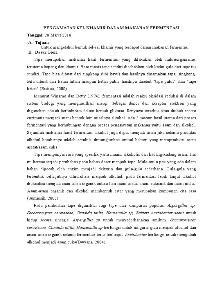 Laporan Pengamatan Sel Khamir Dalam Makanan Fermentasi | PDF | Sains ...
