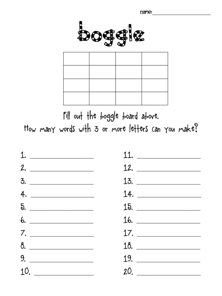 Boggle Record Sheet | PDF