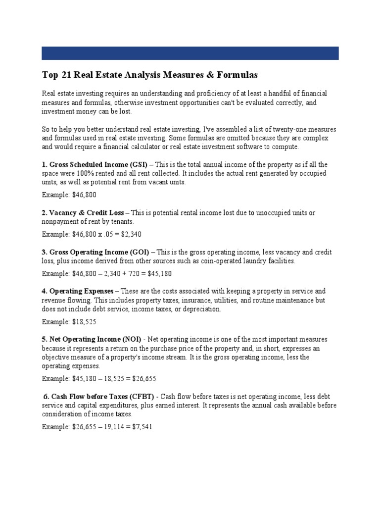 Top 21 Real Estate Investment Formulas | PDF | Present Value | Loan To ...