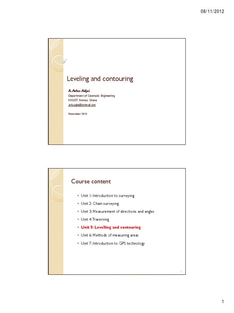 Lesson 5 - Levelling and Contouring | PDF | Surveying | Sea Level