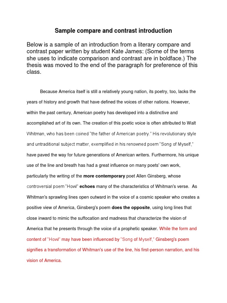 Sample Compare and Contrast Introduction - Good | PDF
