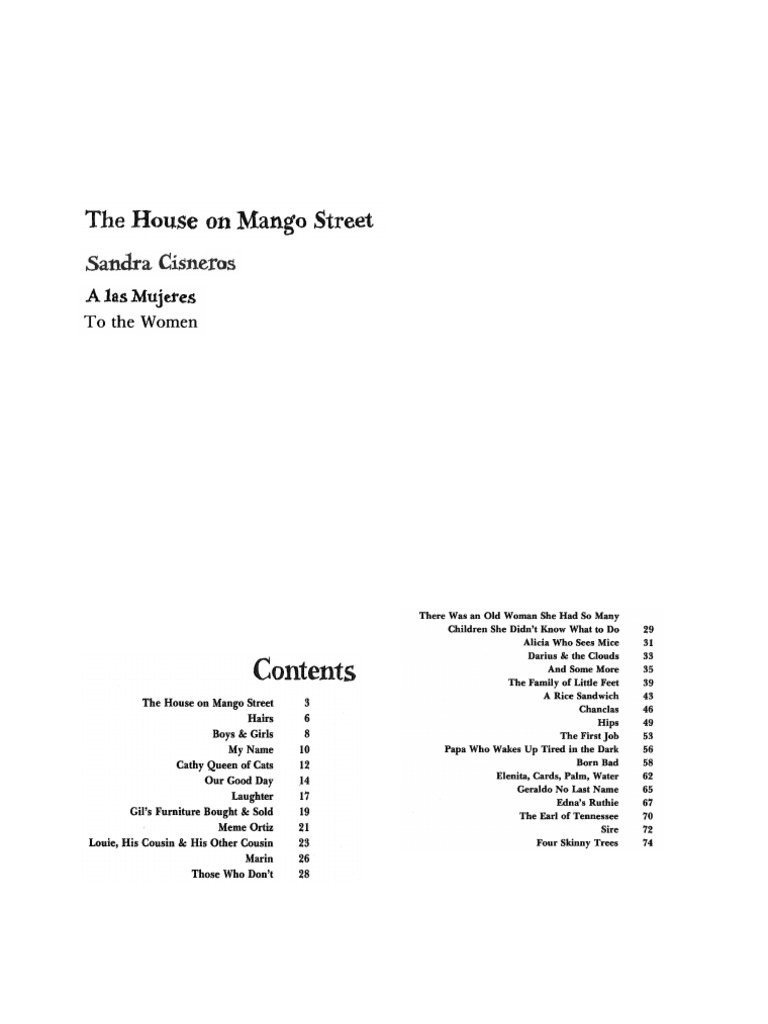 "The House On Mango Street" - Sandra Cisneros. | PDF