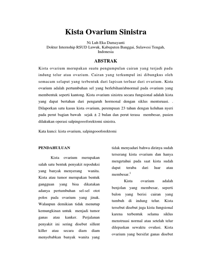 Kista Ovarium Sinistra: Kasus dan Tatalaksana | PDF | Kesehatan ...