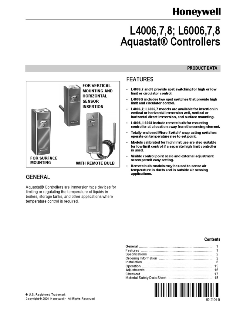 Honeywell L4006 7 8 L6006 7 8 | PDF | Thermostat | Power Supply