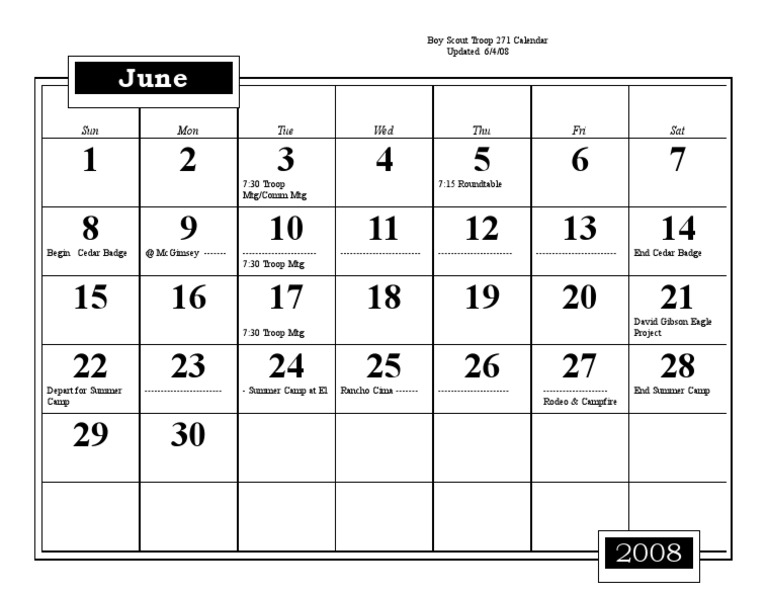 June 2008 Calendar | PDF | Scouting | Youth Organizations