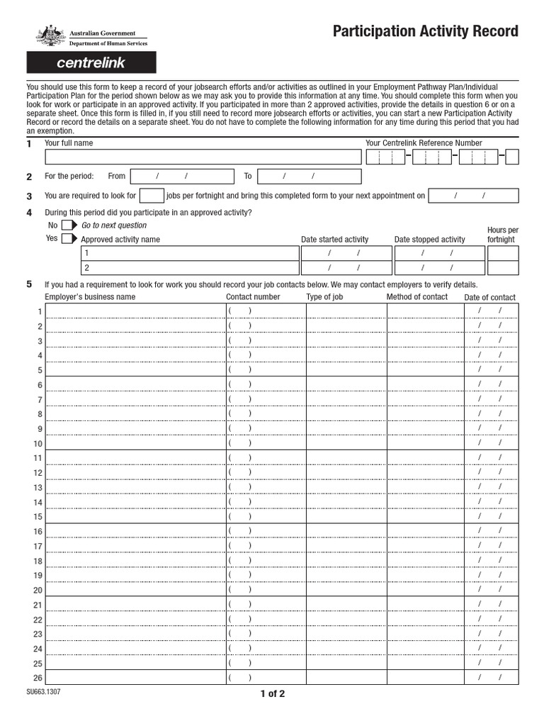 Job Search Participation Record Form | PDF | Business | Finance & Money ...
