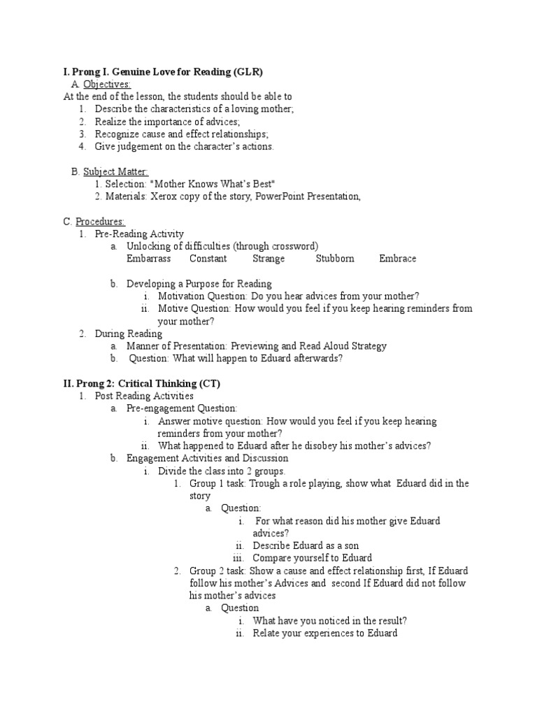 I. Prong I. Genuine Love For Reading (GLR) | Download Free PDF ...