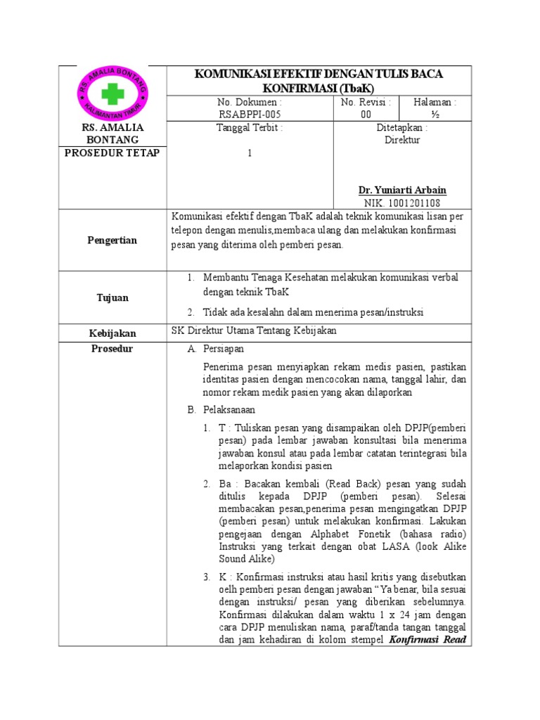 SPO Komunikasi Efektif Dengan Tulis Baca Konfirmasi | PDF