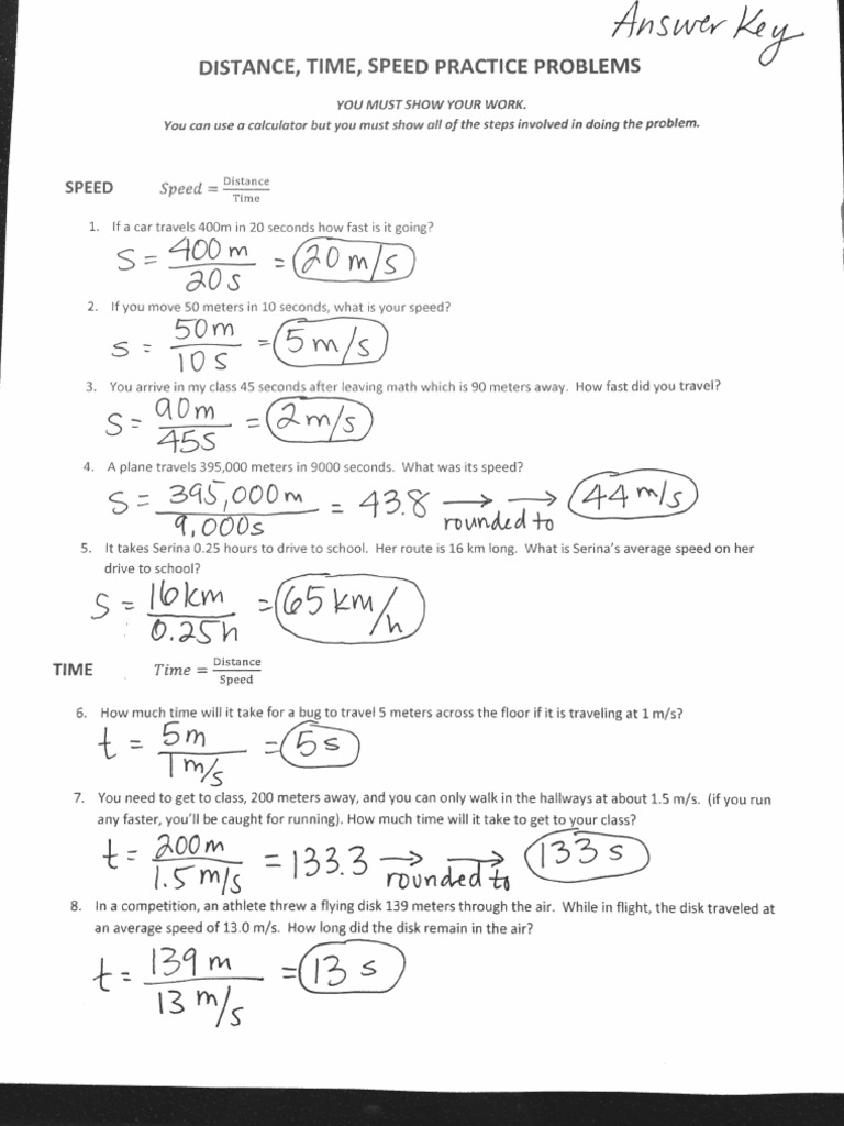 Speed Time Distance Calculations Answer Key Great Intro Classwork | PDF | Velocity | Motion ...