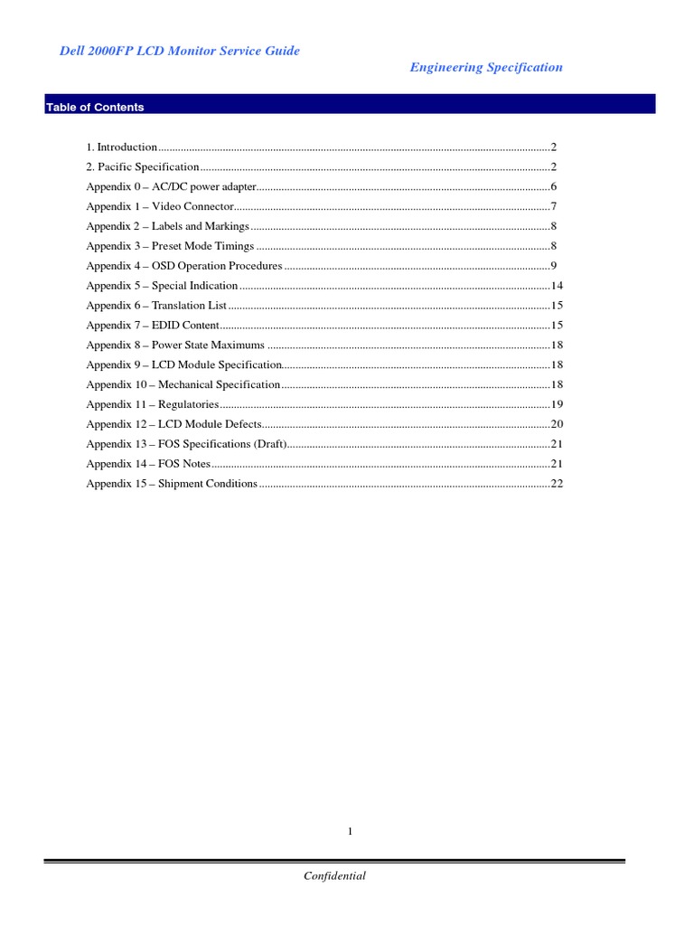 Dell 2000FP LCD Monitor Service Guide | PDF | Video | Analog To Digital ...