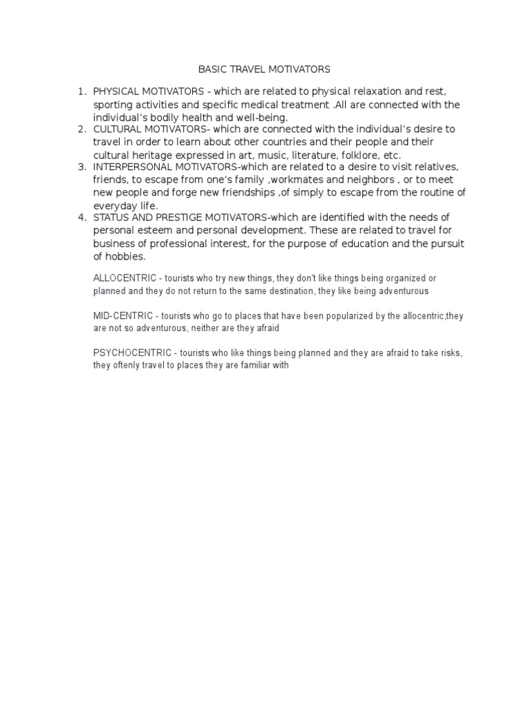 Basic Travel Motivators | PDF