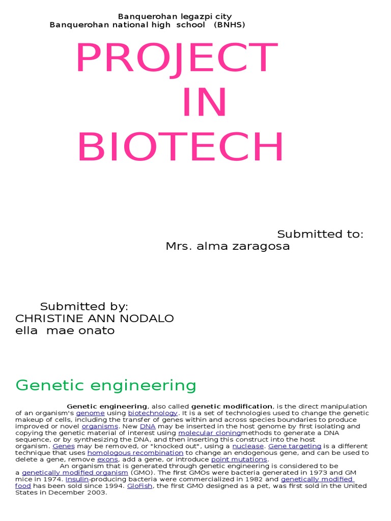 Project IN Biotech: Genetic Engineering | Download Free PDF | Genetic ...