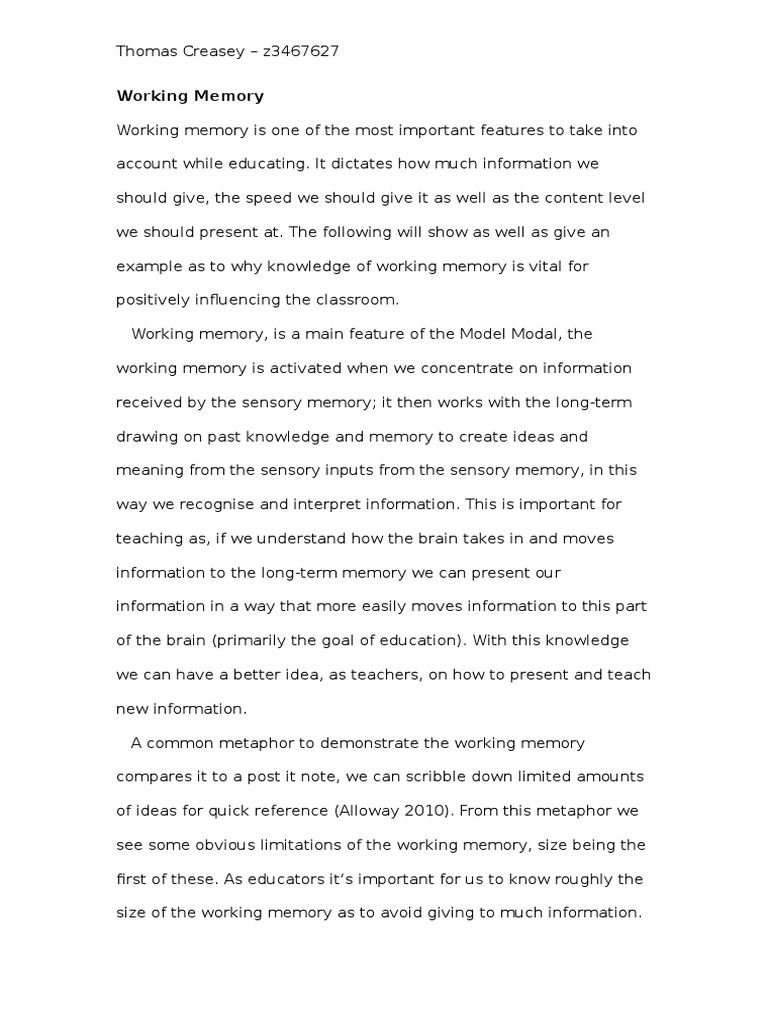 Working Memory | PDF | Schema (Psychology) | Working Memory