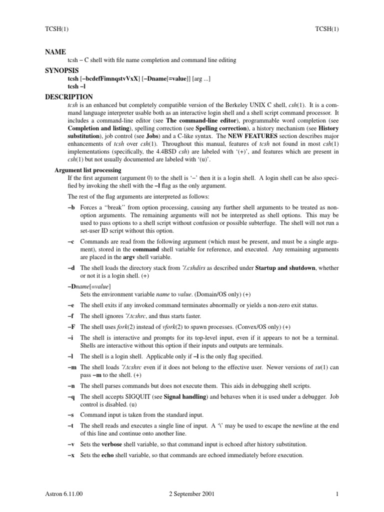 Name Synopsis: TCSH Is An Enhanced But Completely Compatible Version of ...