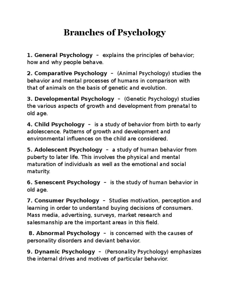 Branches of Psychology | PDF | Behavioral Neuroscience | Psychology