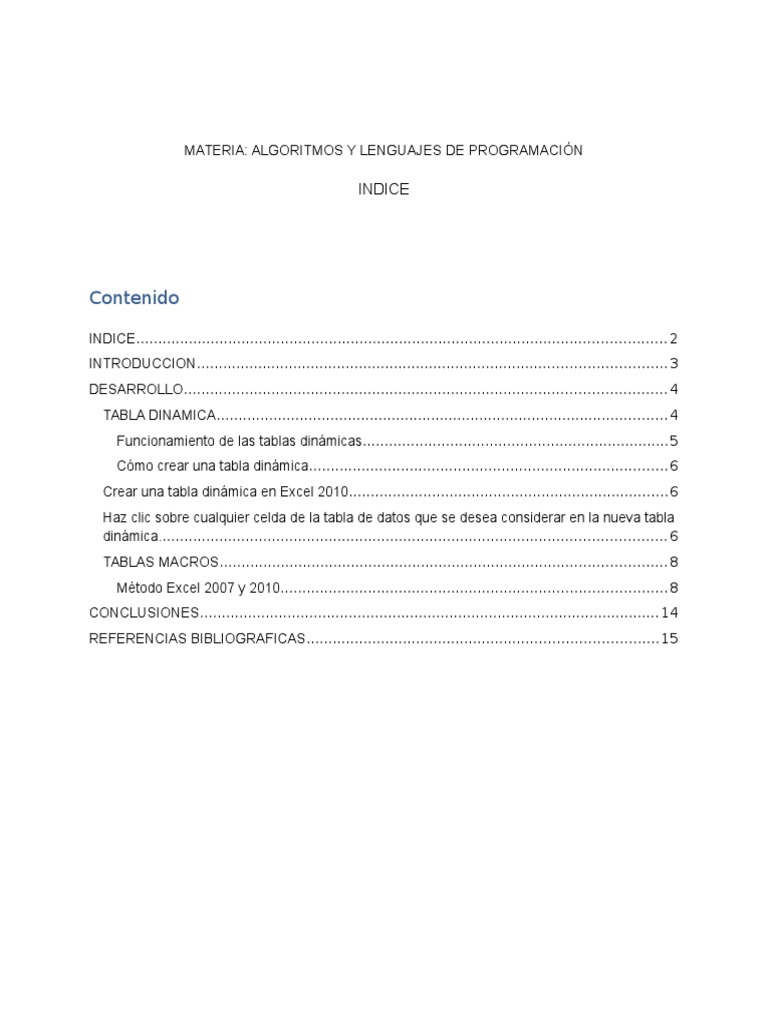 Algoritmos y Lenguajes de Programación | PDF | Microsoft Excel | Tabla ...