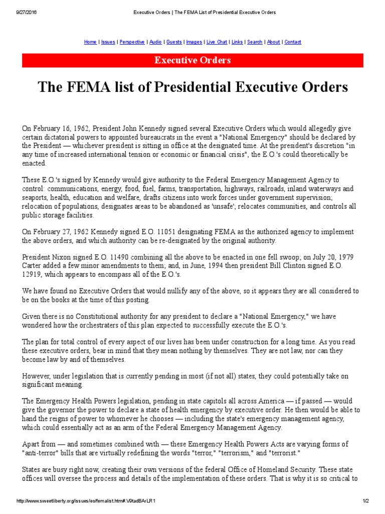 Executive Orders - The FEMA List of Presidential Executive Orders | PDF ...