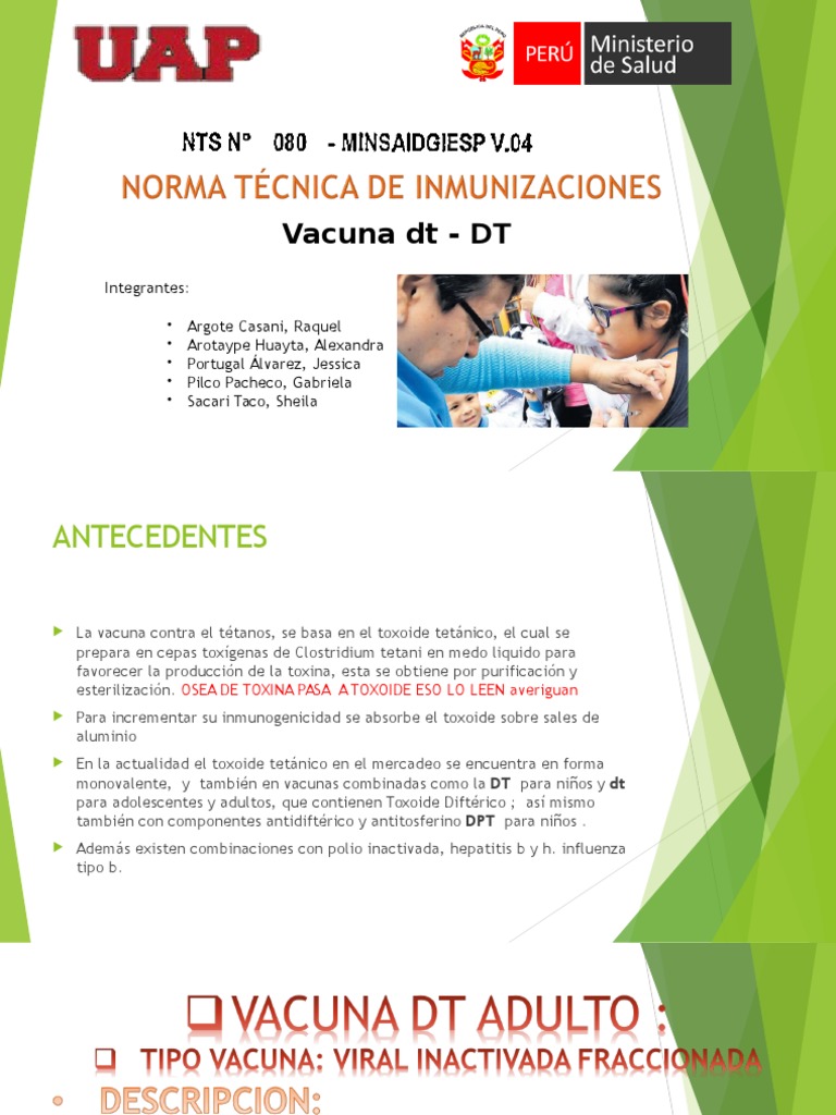 Vacuna DT: Composición y Esquema | PDF | Rtt | Ciencias de la Salud