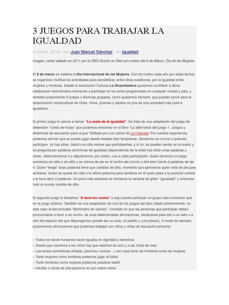 3 Juegos para Trabajar La Igualdad | PDF | Género | Estudios de género