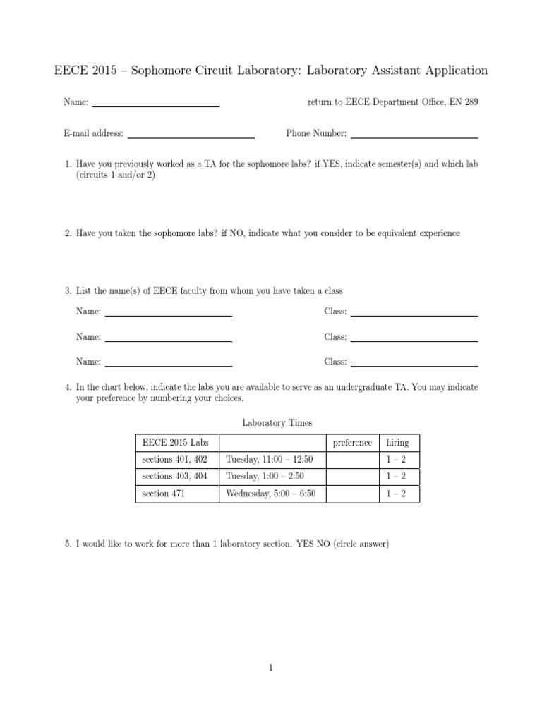 Circuits TA Form | PDF
