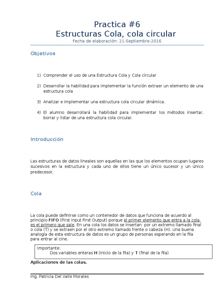 Estructuras de Cola y Cola Circular | PDF | Cola (tipo de datos ...