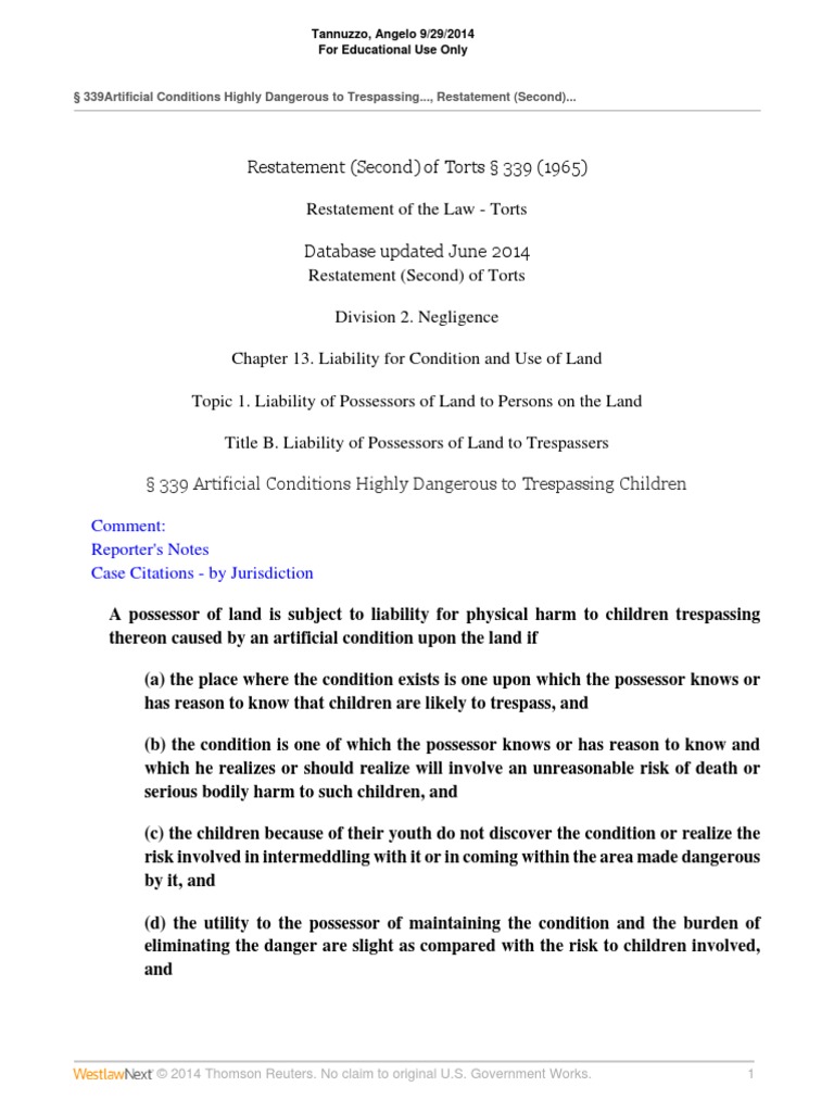 Liability for Trespassing Children | PDF | Trespass | Duty Of Care