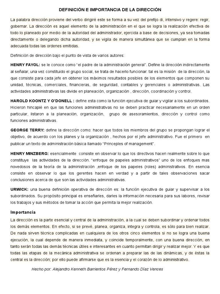 La definición y importancia de la dirección en la administración | PDF ...
