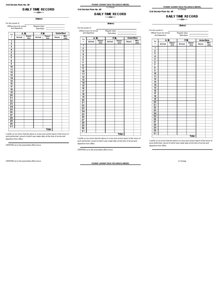 Civil Service Form No 48 DTR | PDF