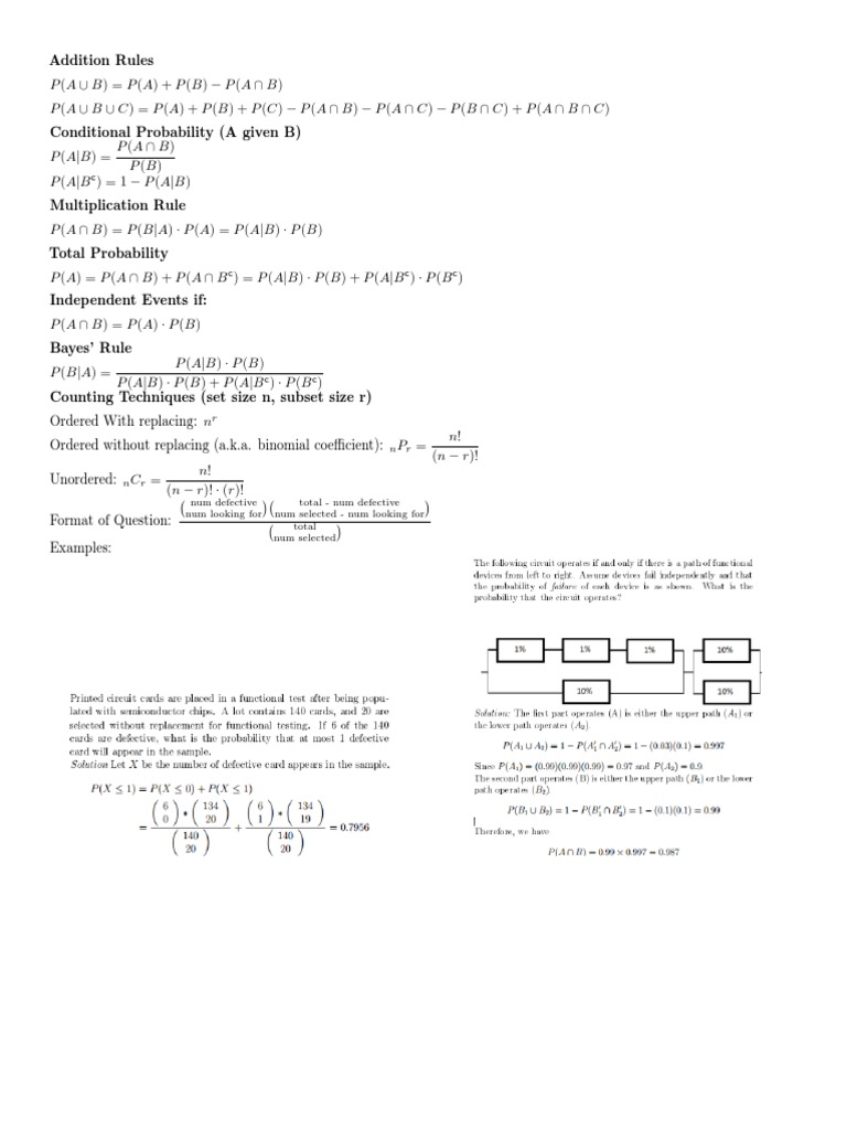 MAT2377 Final Formula Sheet | PDF | P Value | Variance