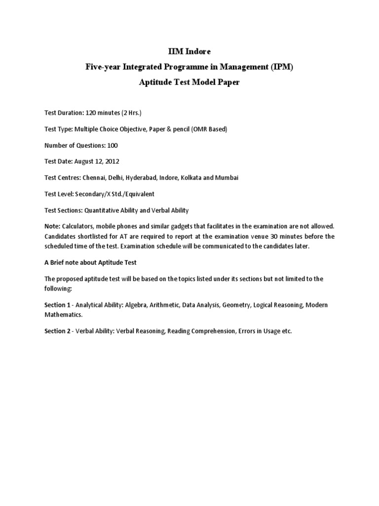 IPM Aptitude Test Sample Paper | PDF | Consumerism | Test (Assessment)