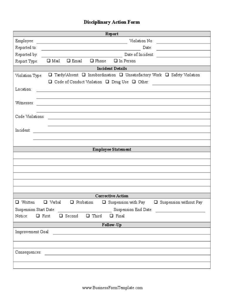 Disciplinary Action Form | PDF | Law