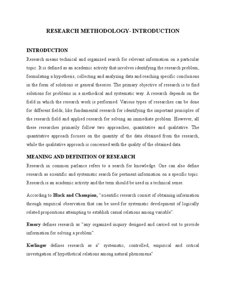 Research Methodology-Introduction: Emory Defines Research As "Any ...