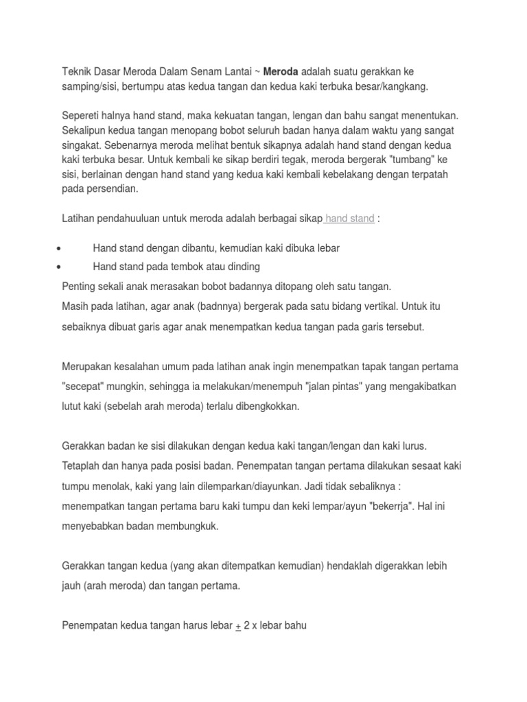 Teknik Dasar Meroda Dalam Senam Lantai | PDF