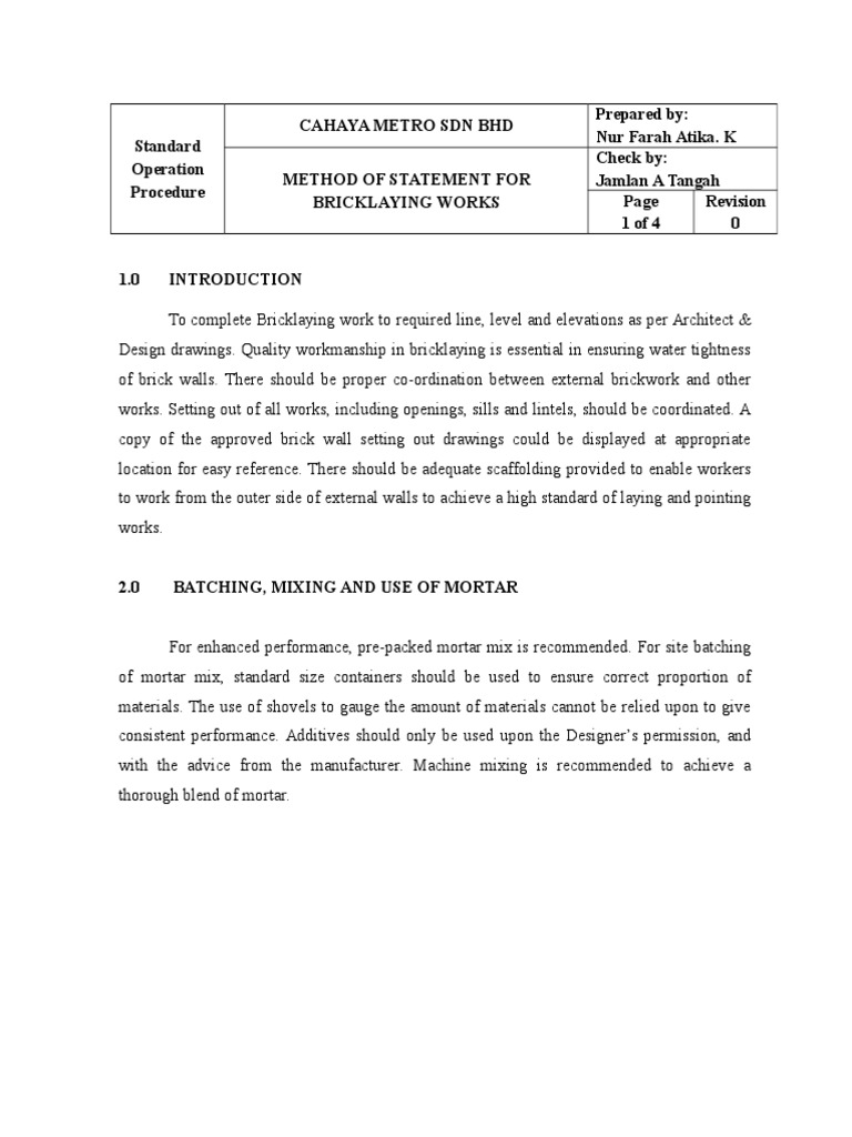 016 Bricklaying Work | PDF | Brick | Mortar (Masonry)