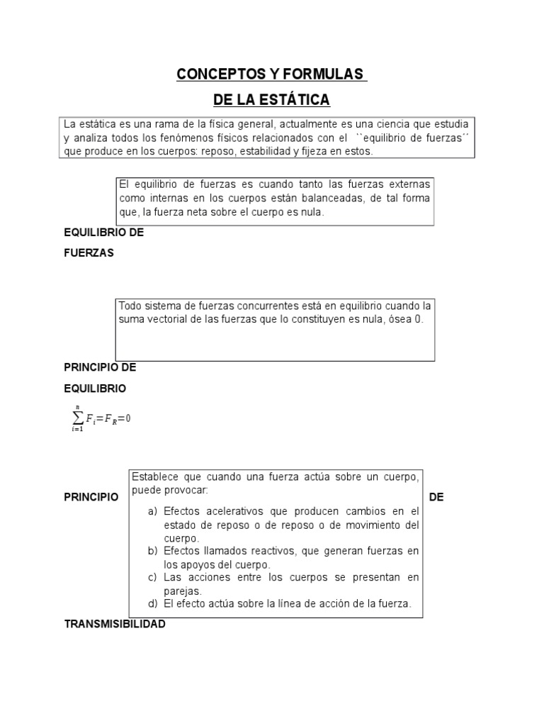 Conceptos y Formulas de Estatica 1 | Rotación | Fuerza