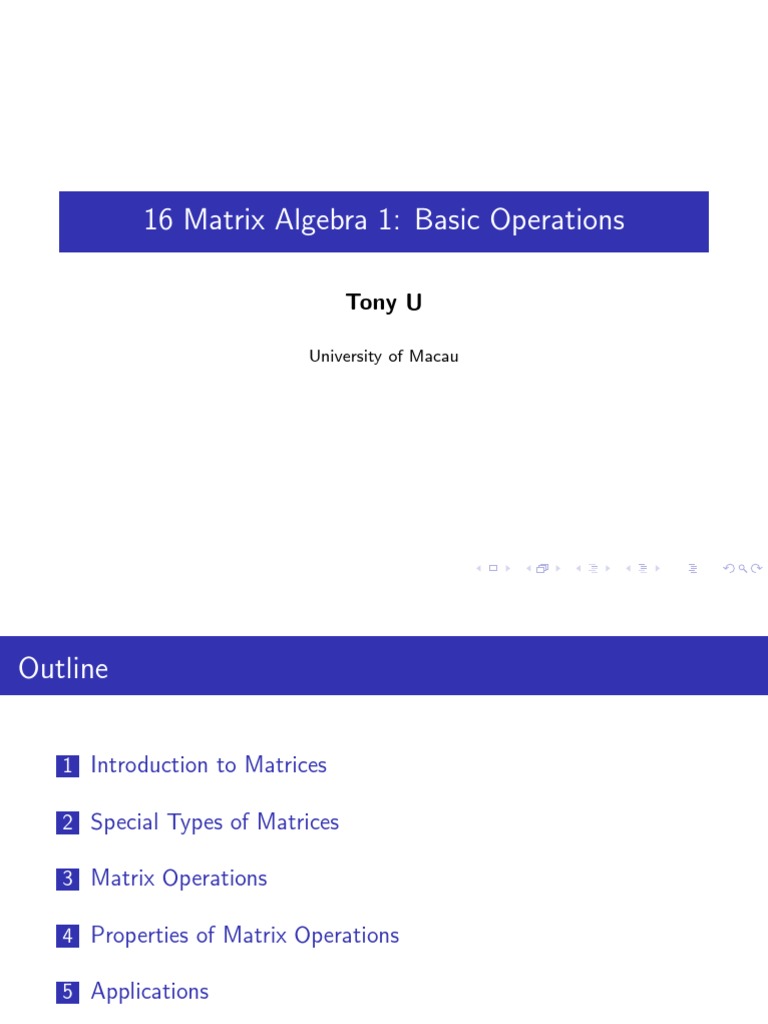 Note16 Matrix Algebra1 Basic Operations Pdf Pdf Matrix Mathematics Mathematical Objects 8236