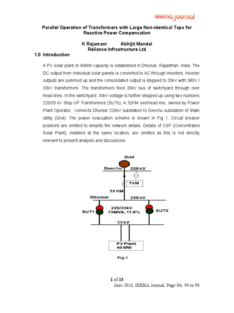Parallel Operation of Transformers With Non-Identical Taps | PDF | Electrical Substation ...