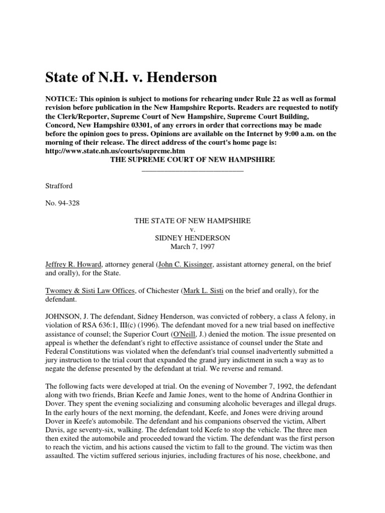 State of N.H. v. Henderson | PDF | Prejudice (Legal Term) | Indictment