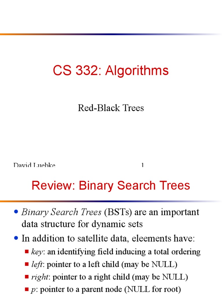 CS 332: Algorithms: Red-Black Trees | PDF | Algorithms | Applied Mathematics