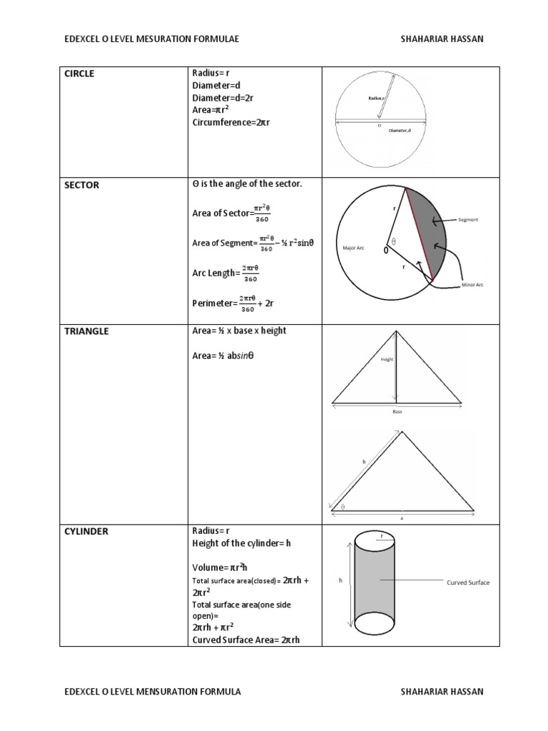 O Level Mensuration Formulas Guide | PDF